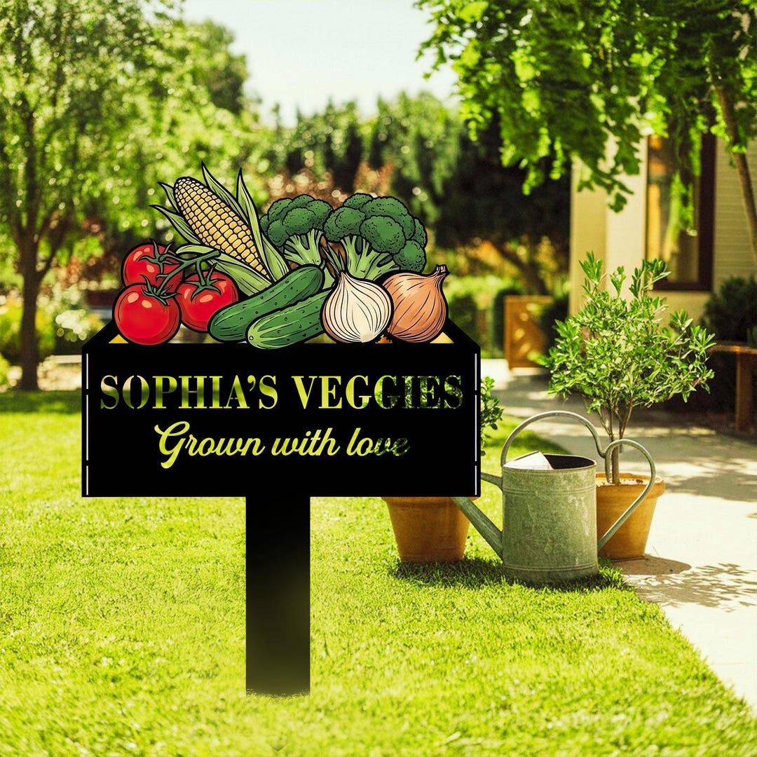 Personalized Metal Garden Sign, Custom Homegrown Veggies Garden Sign ...