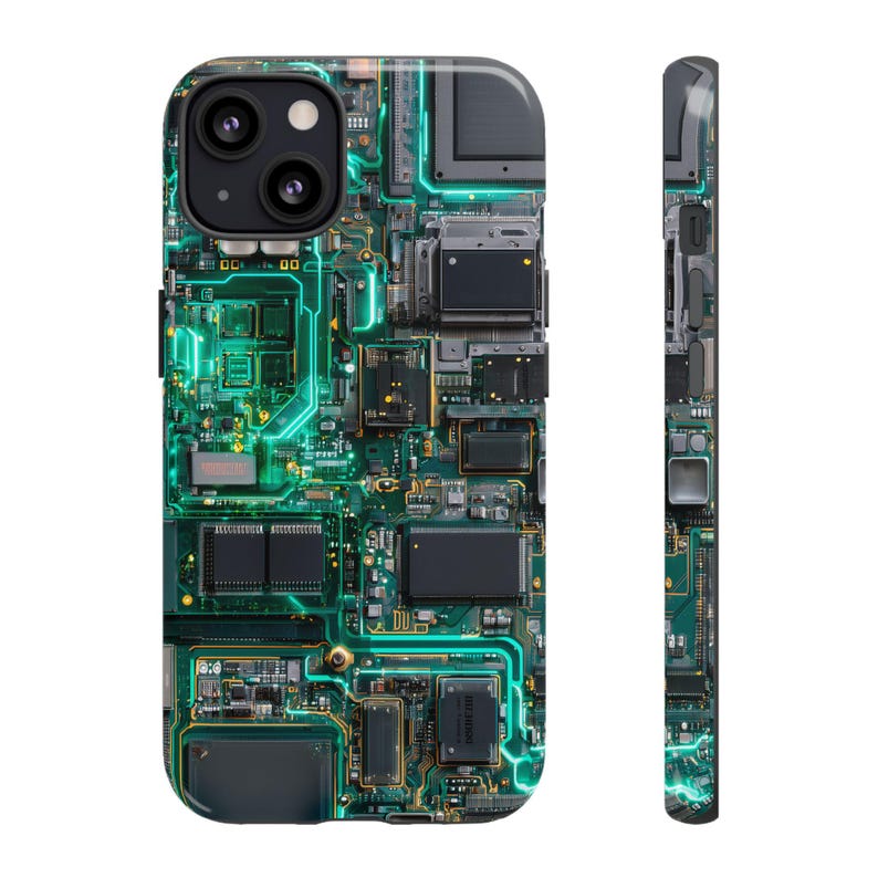 Dark Green Cyberpunk Motherboard Phone Case Tech Circuit Pattern for ...