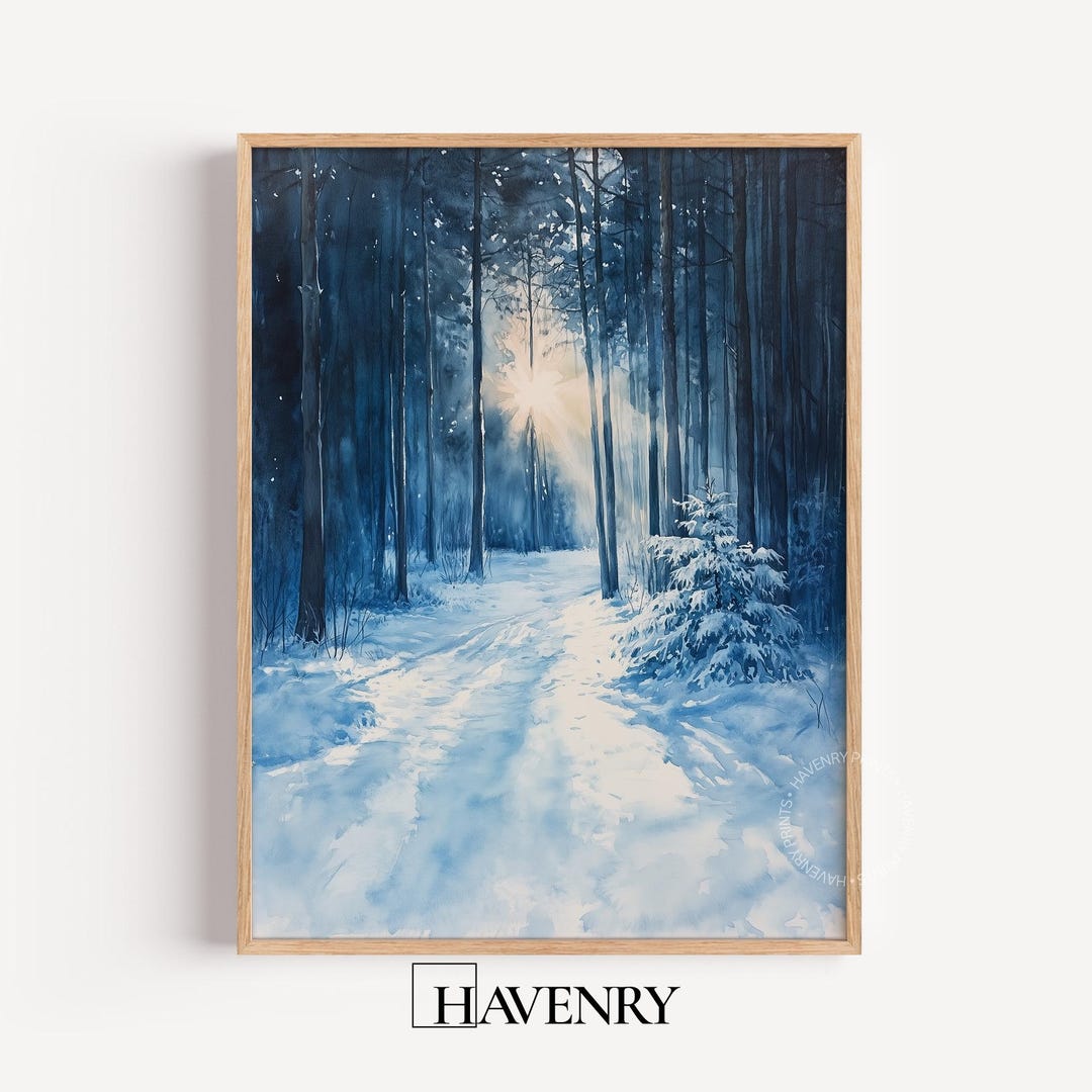 Printable Moody Winter Forest Path - Tranquil Snowy Woodland Art ...
