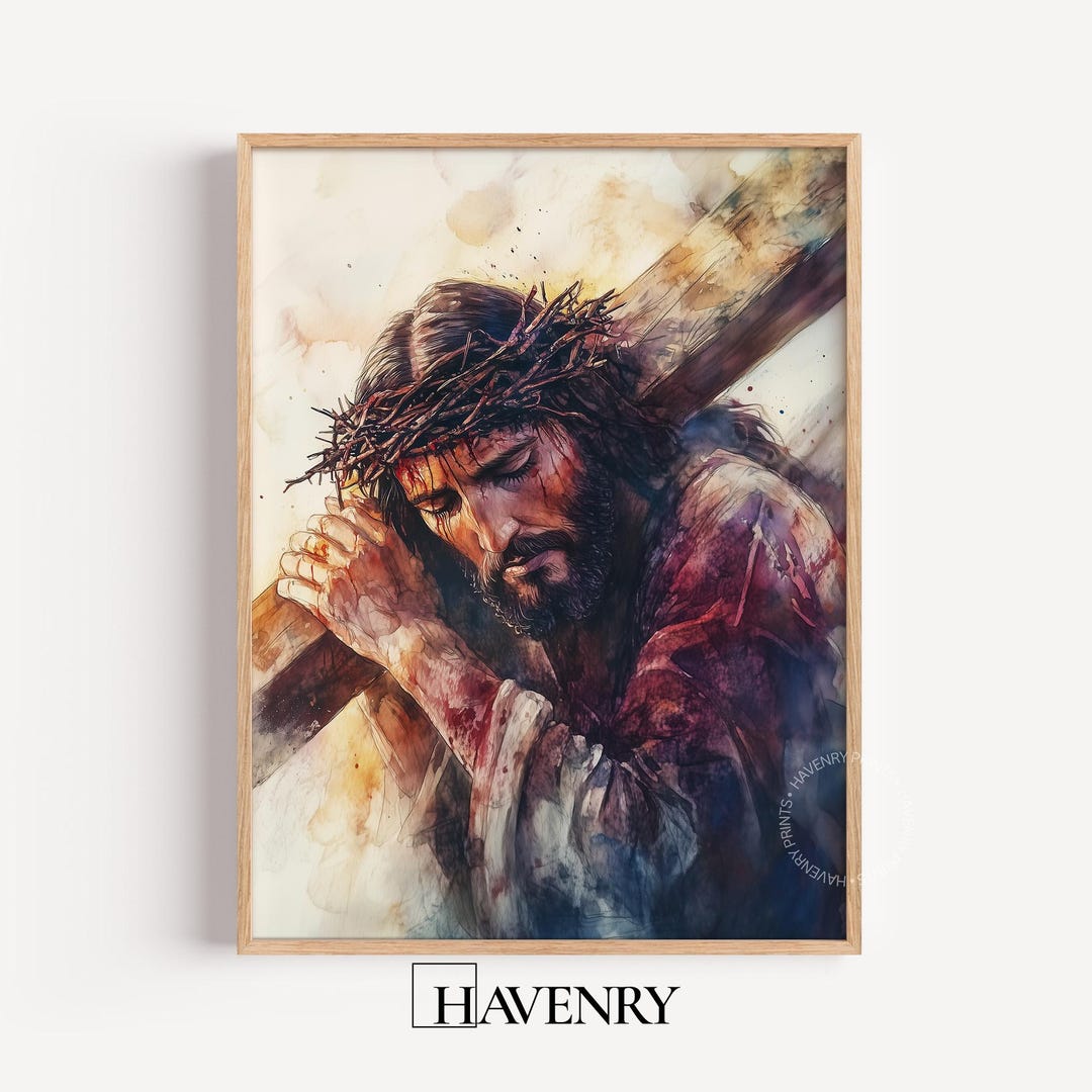 Jesus Carrying the Cross Watercolor Painting - Somber Spiritual Wall ...