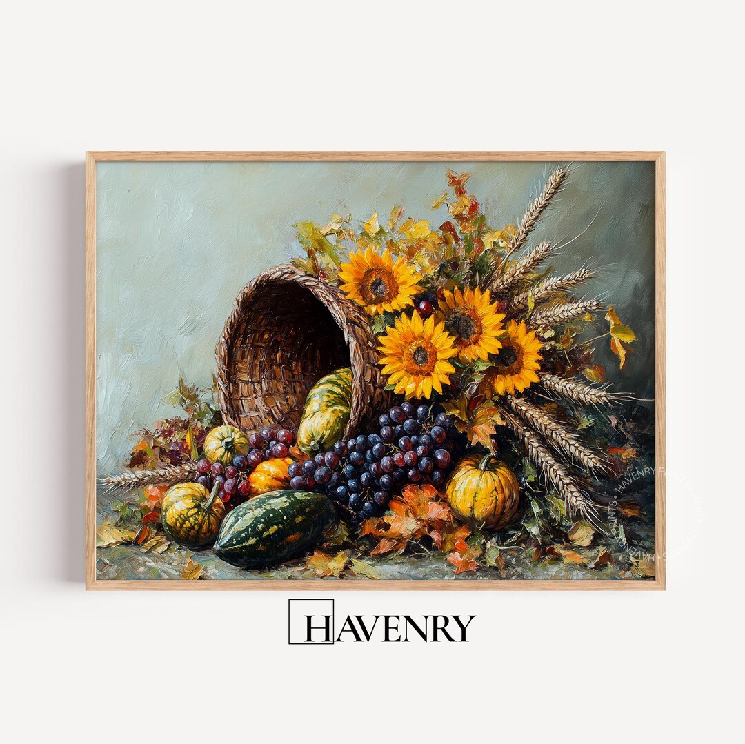 Autumn Cornucopia Painting: Rustic Sunflower & Pumpkin Scene (instant ...