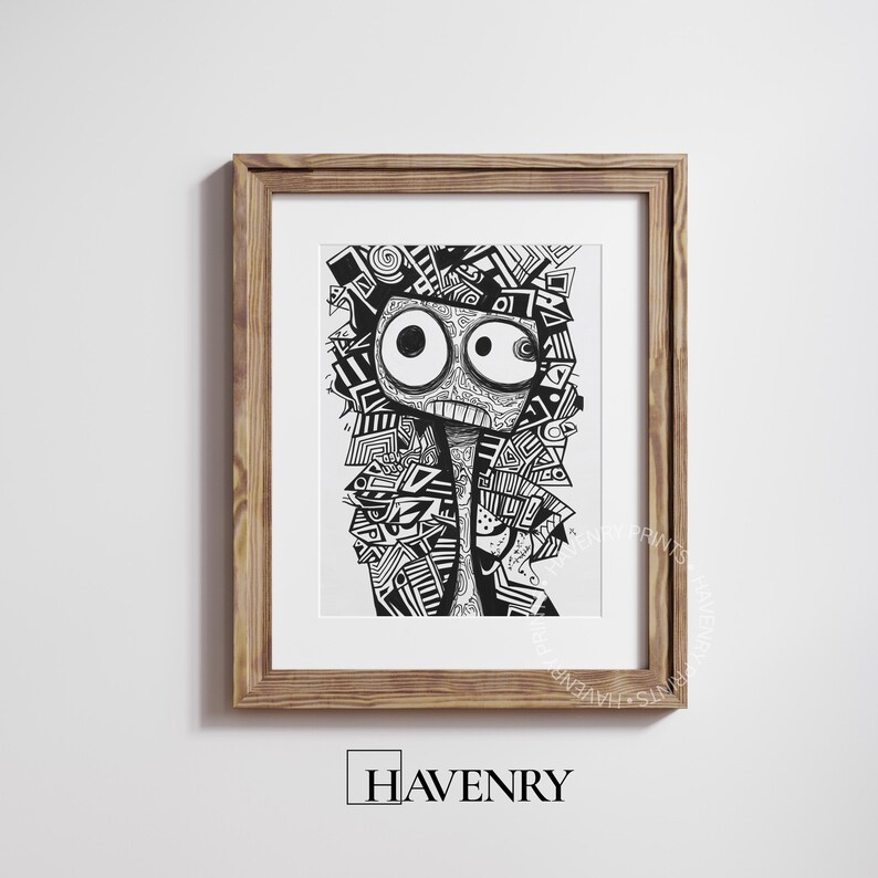 Quirky Instant Download Creature Art, Tall Abstract Monster With Round ...