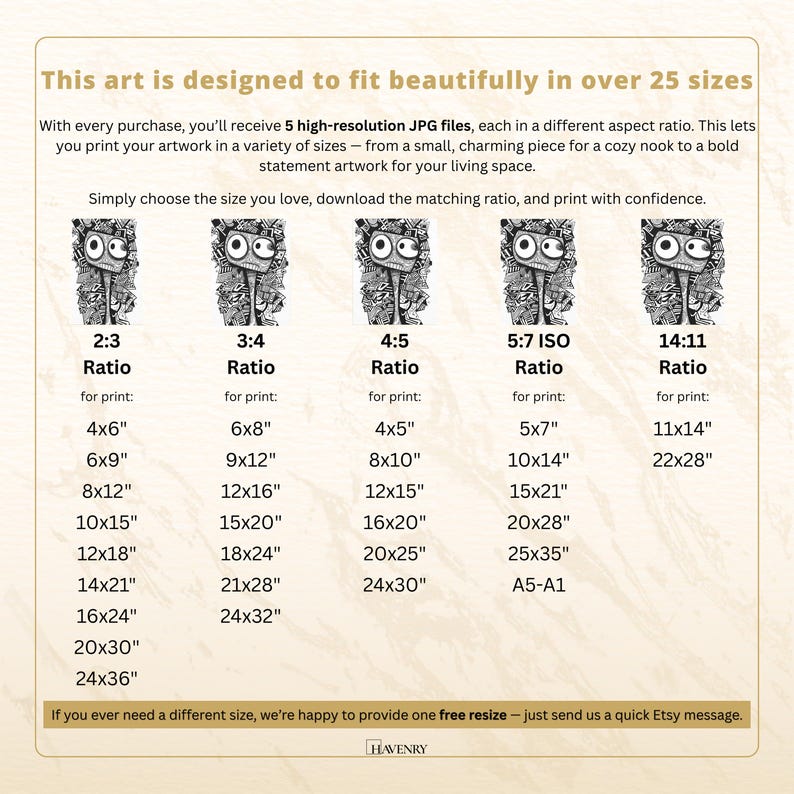 Quirky Instant Download Creature Art, Tall Abstract Monster With Round ...