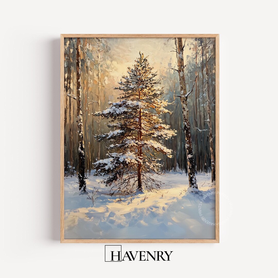 Serene Winter Pine Tree Printable - Rustic Moody Woodland Scene, Nature ...