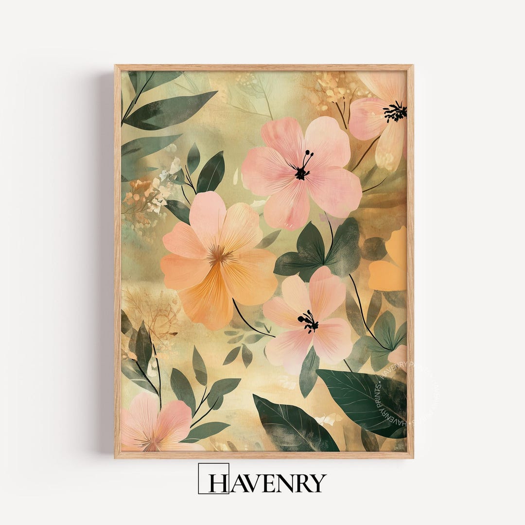 Rustic Floral Wall Art, Blush Boho Blossoms, Vintage Botanical Print ...