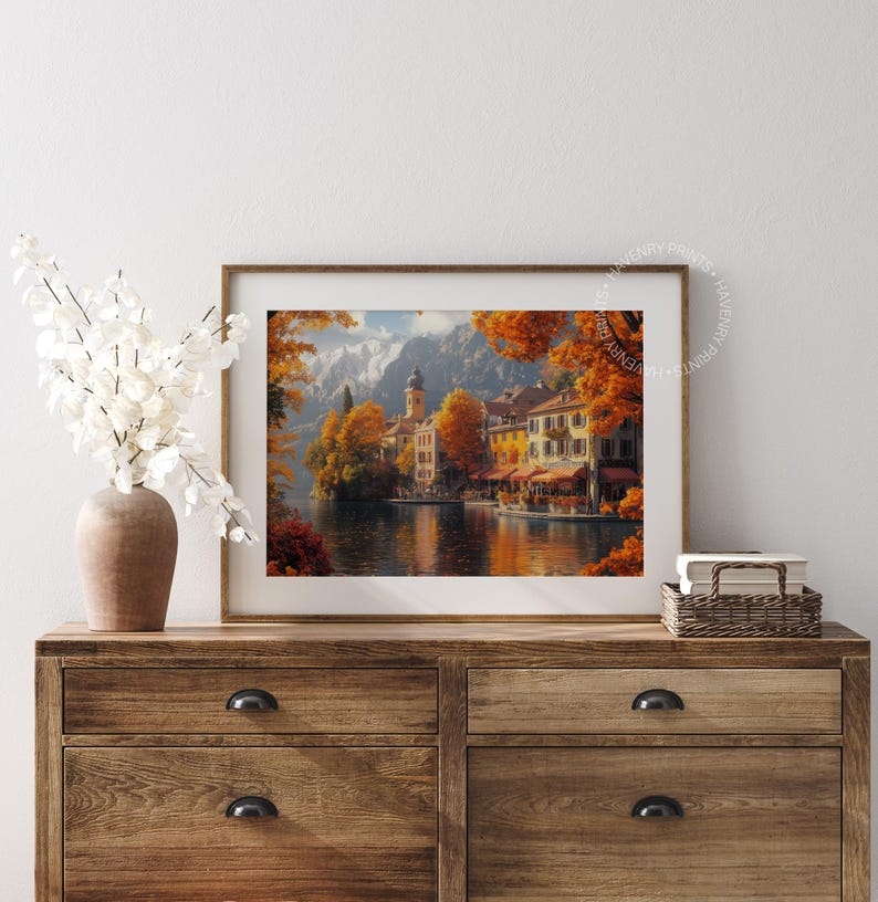 Autumn in European Town Scene - Printable Wall Art, Rustic Fall ...