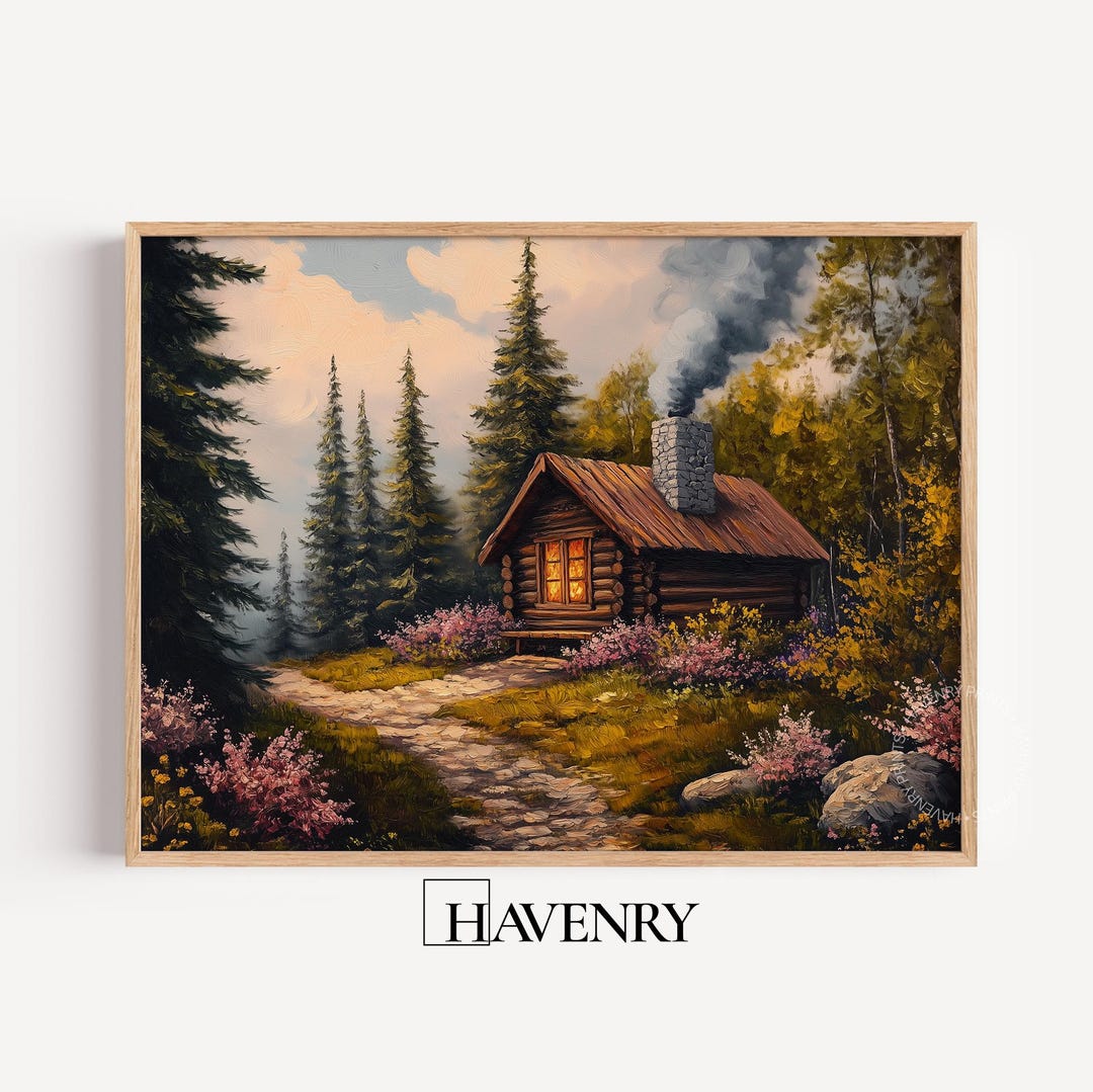 Rustic Cozy Log Cabin in Spring Forest - Cottagecore Scene With Stone ...