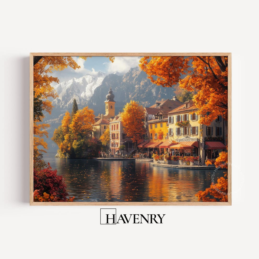 Autumn in European Town Scene - Printable Wall Art, Rustic Fall ...
