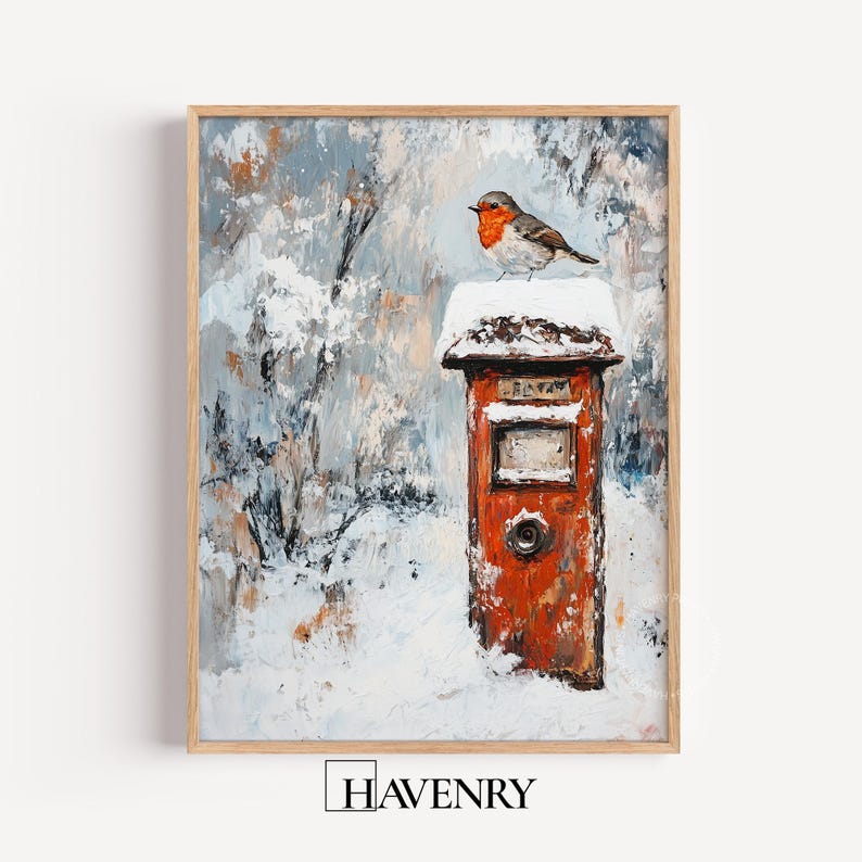 Rustic Winter Printable - Snow-dusted English Post Box With Robin ...