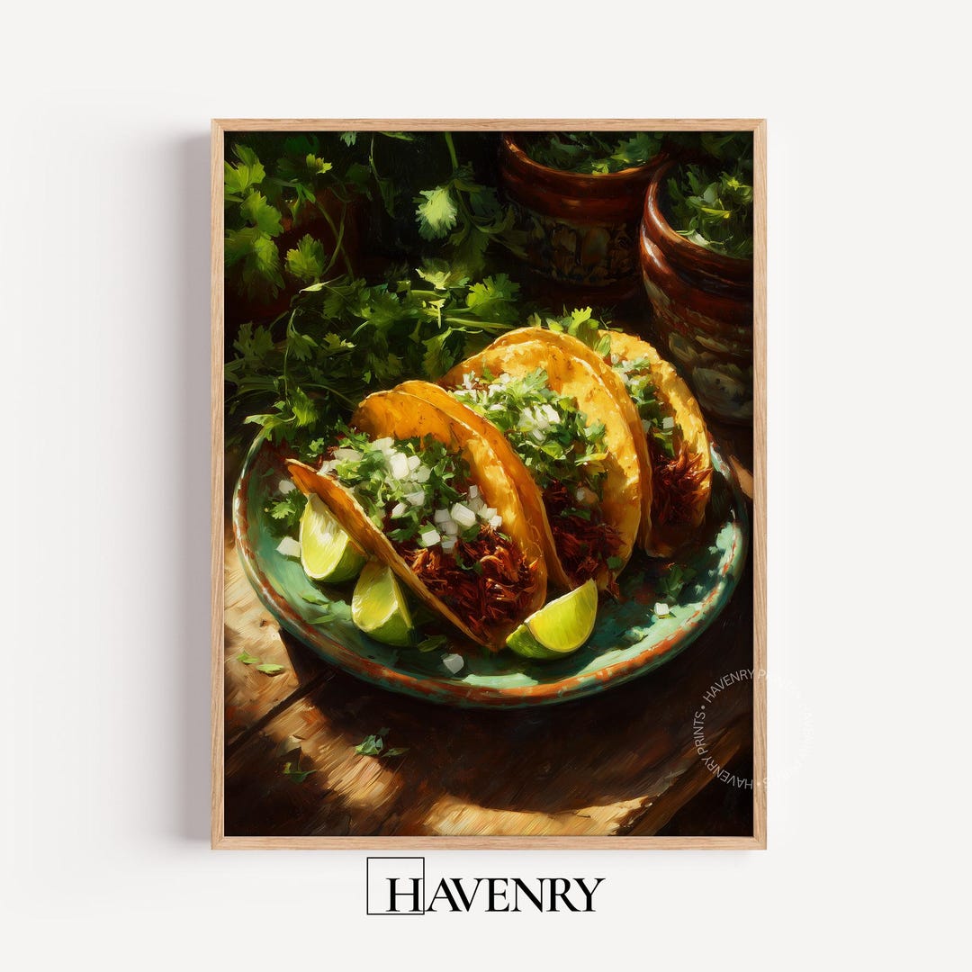 Rustic Printable Taco Still-life Art - Warm Moody Painting, Cozy ...