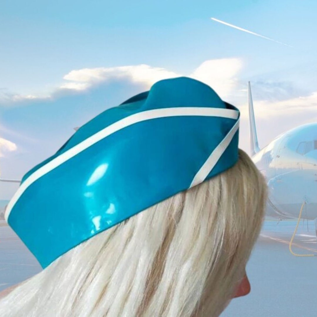 Latex Airline Side Cap. Latex Costume Hat With Trim - Etsy