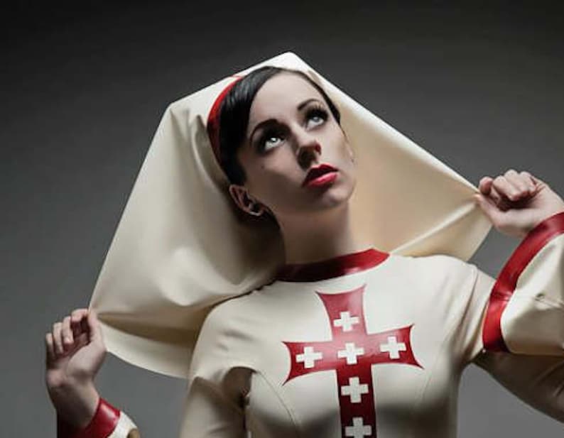 Latex Dress Latex Nun Mini Dress and Veil Fetish Nun Dress | Etsy