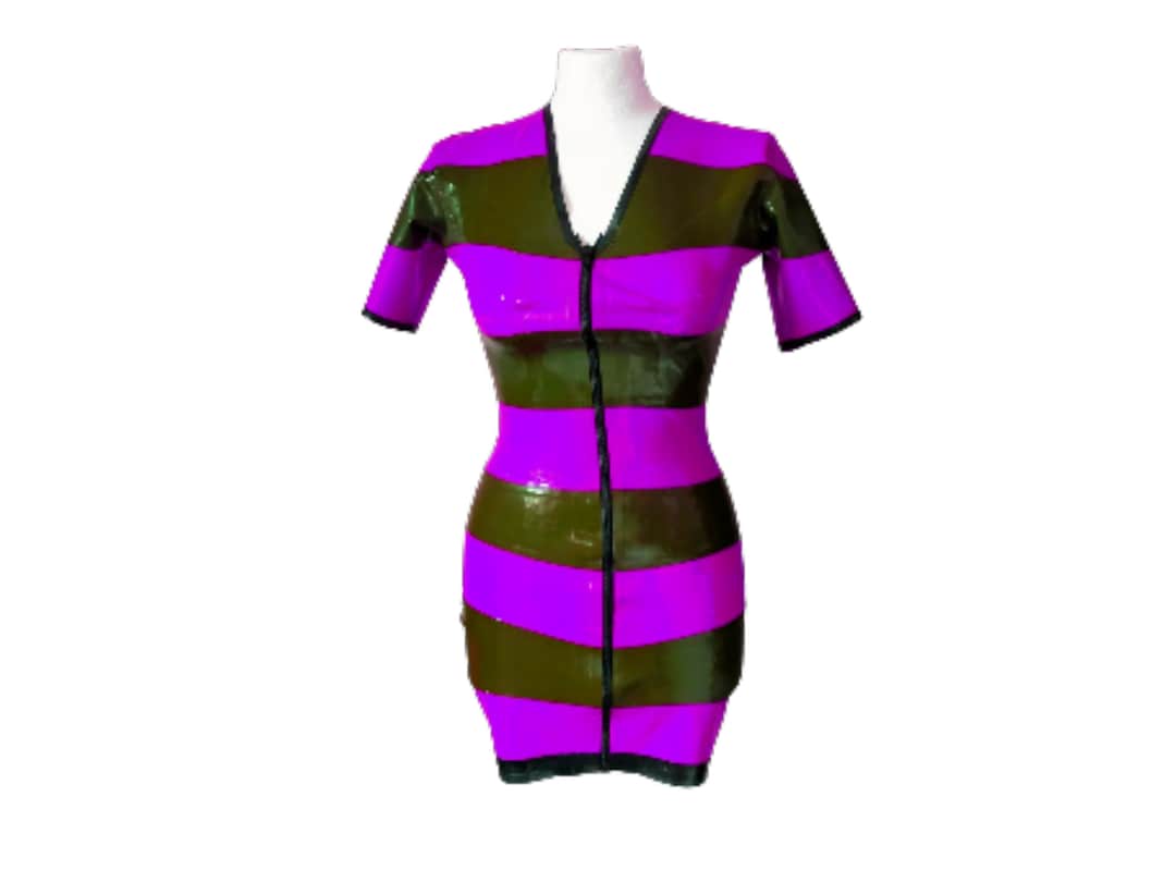 Striped Latex Zip Front Dress - Etsy