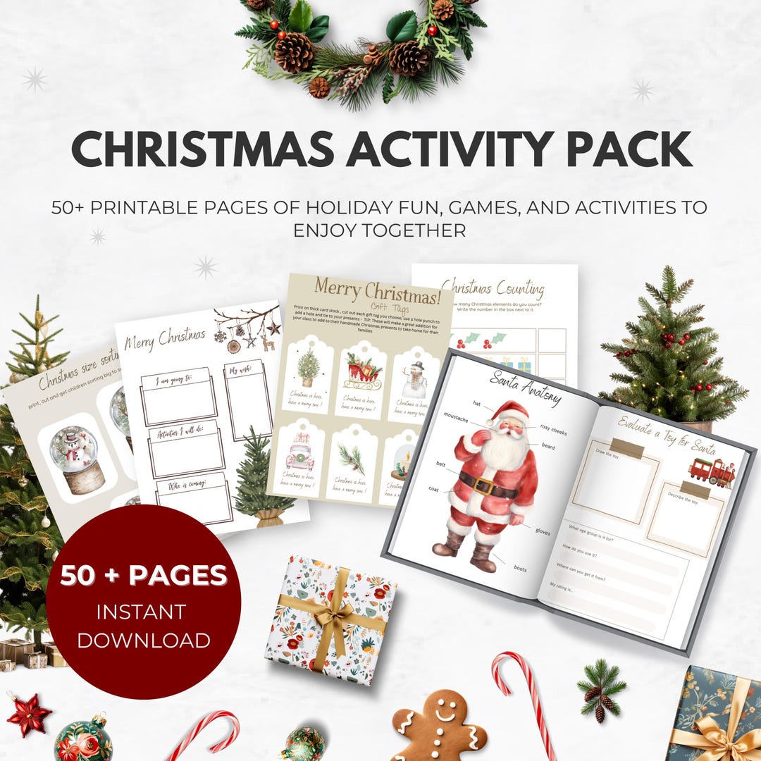 Christmas Printable Activity Pack | Holiday Games, Coloring, Tags ...