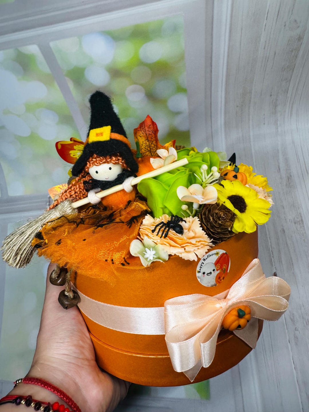 Halloween Flower Box With Witch Doll - Autumn Home Decor - Etsy