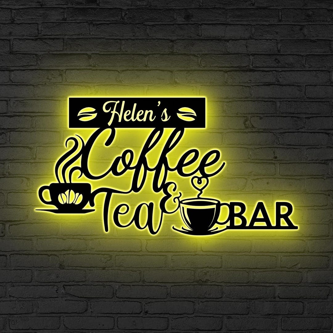 Personalized Coffee Bar Sign for Kitchen LED Lights Custom Coffee Decor ...