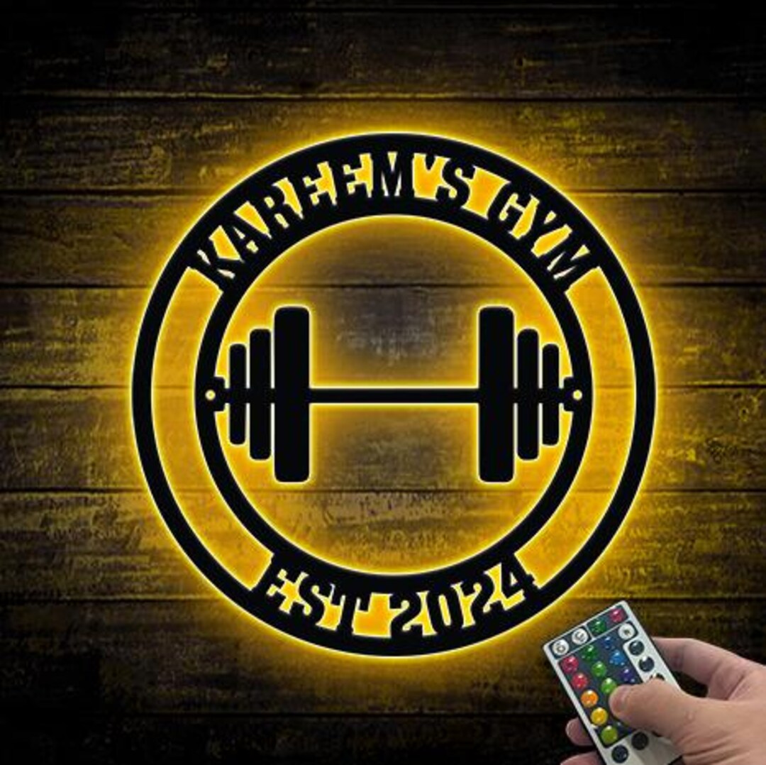 Custom Gym Metal Sign LED Lights,powerlifting Sport Metal Wall Art ...