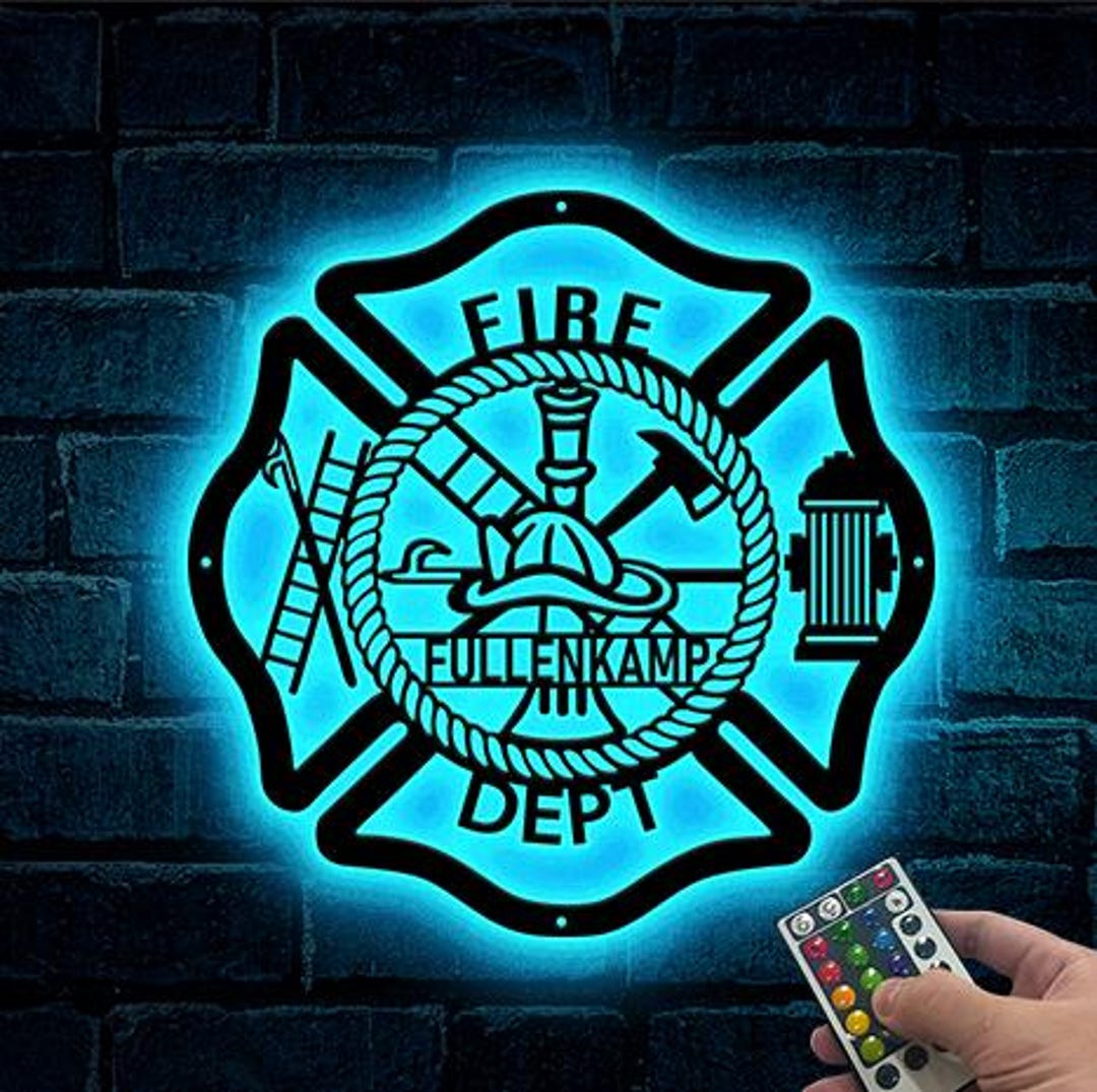 Custom Firefighter Maltese Cross LED Light, Personalized Firefighter ...