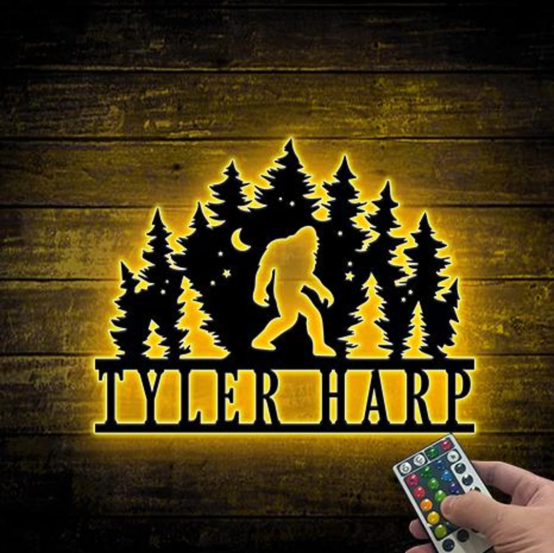 Personalized Bigfoot Metal Sign LED, Custom Sasquatch Wall Art ...