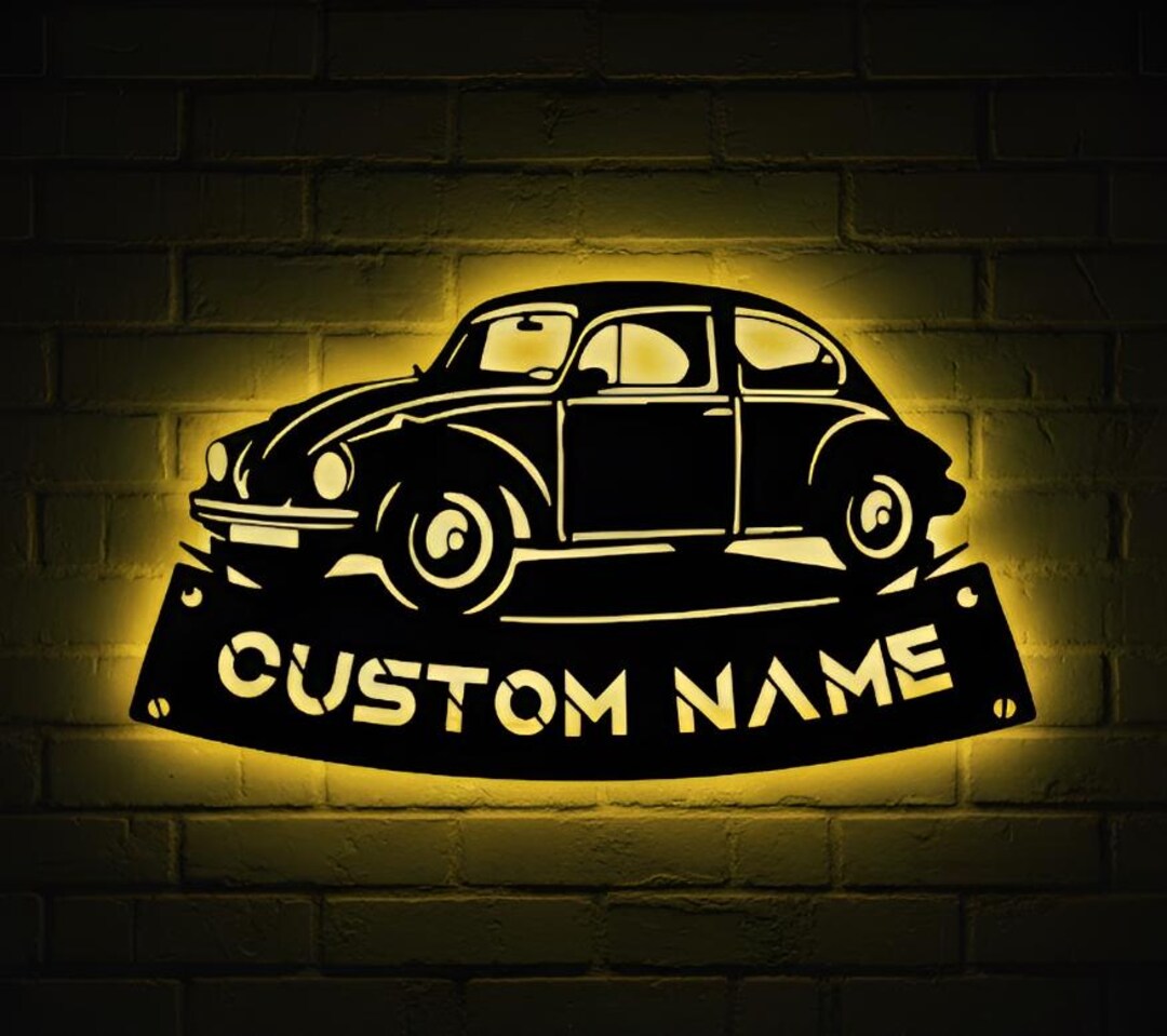 Custom Metal Car Garage Sign LED Light Personalized Man Cave Decor ...