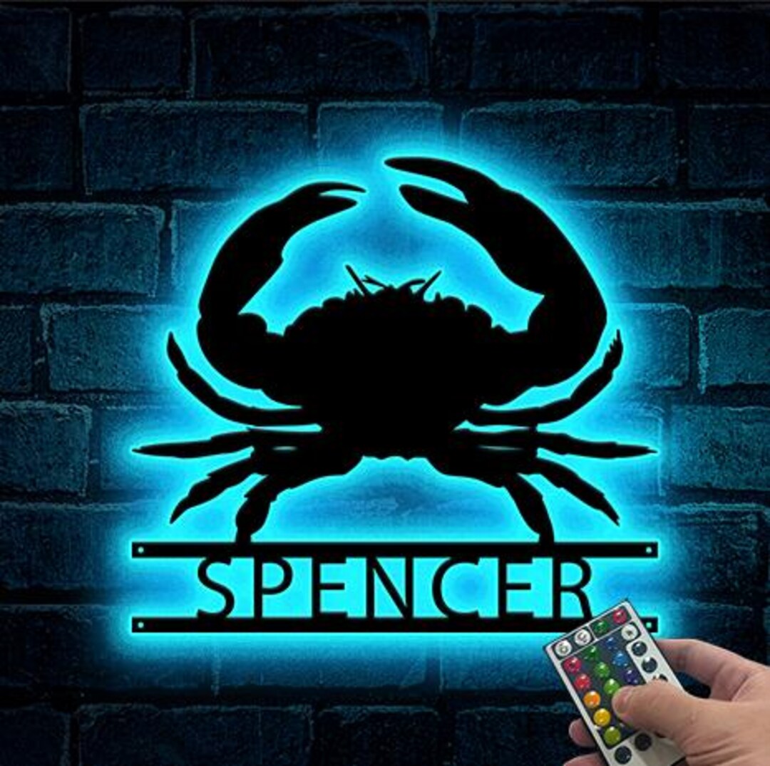 Custom Crab Metal Sign Wall Art Led Night, Personalized Crab Address ...