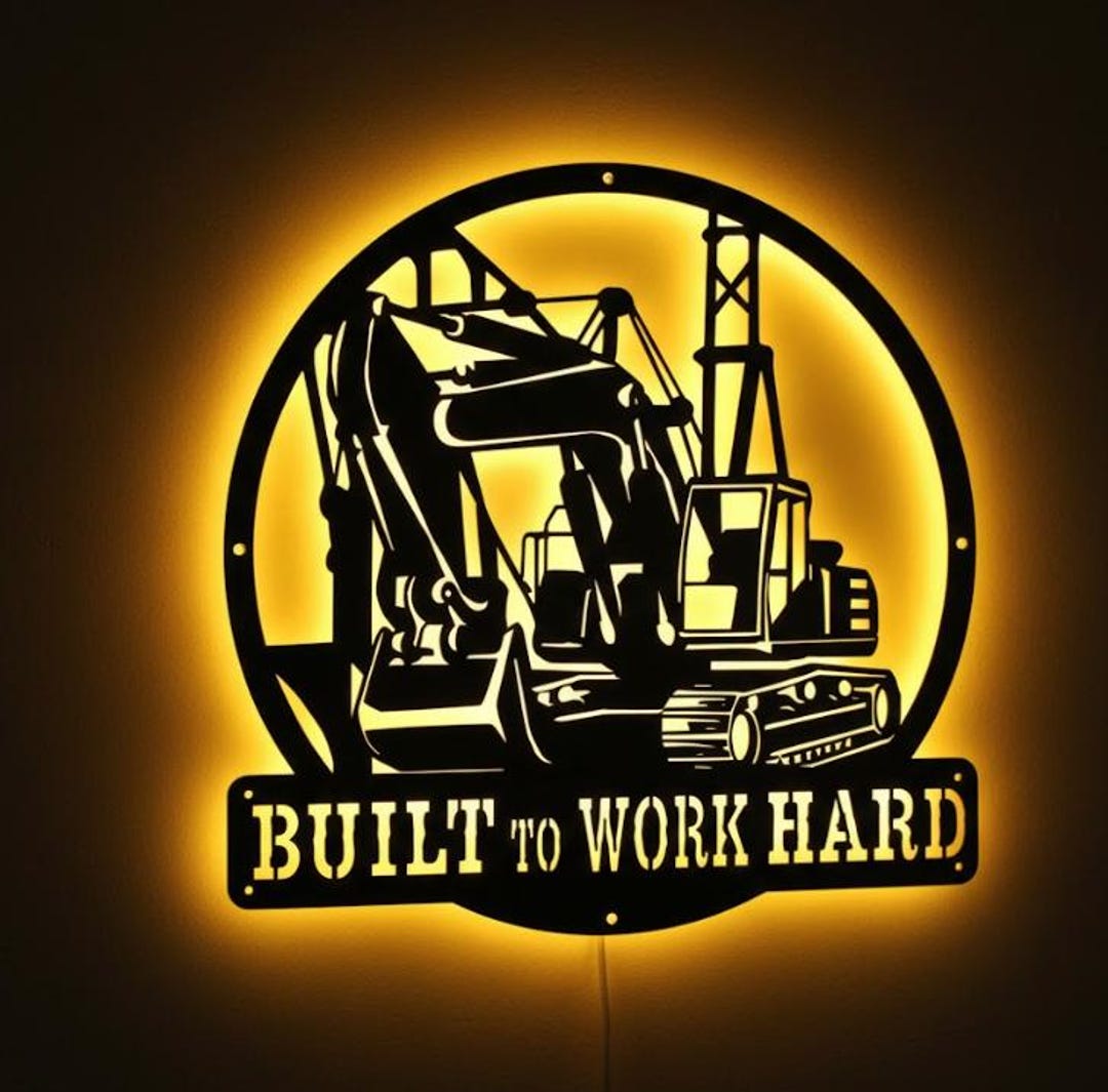 Custom Excavator Metal Wall Art LED Light Personalized Excavator Metal ...