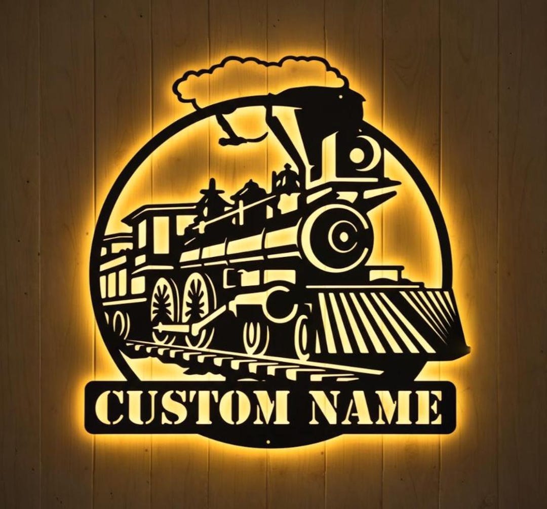 Custom Railroad Metal Sign LED Lights, Train Sign, Train Name Sign ...