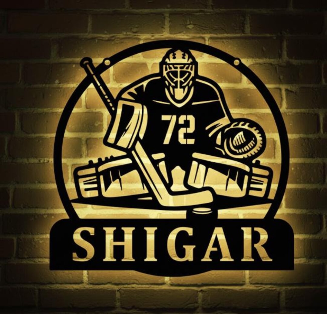 Custom Hockey Goalie Metal Sign With LED Lights, Hockey Player Sign ...