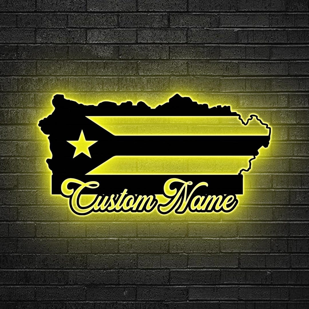 Puerto Rico Flag Metal Sign Led Lights, Puerto Rico Wall Art,man Cave ...