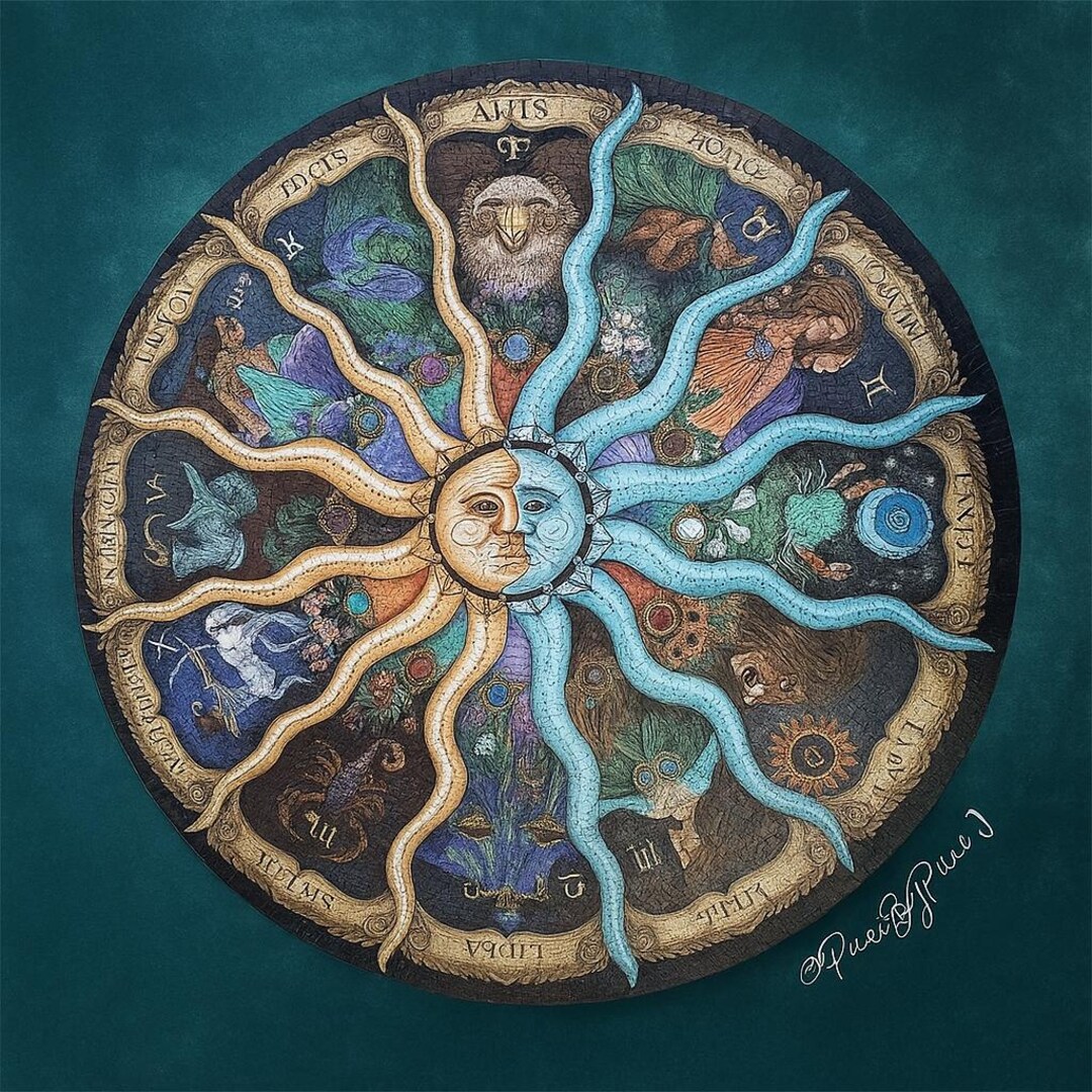 Circular Zodiac Jigsaw Puzzle: Sun & Moon Astrology Wheel (26.5") - Etsy