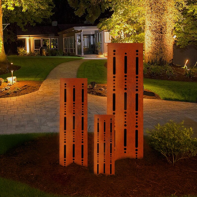 Raw Steel Garden Light Column, Outdoor Yard Art, Modern Garden ...