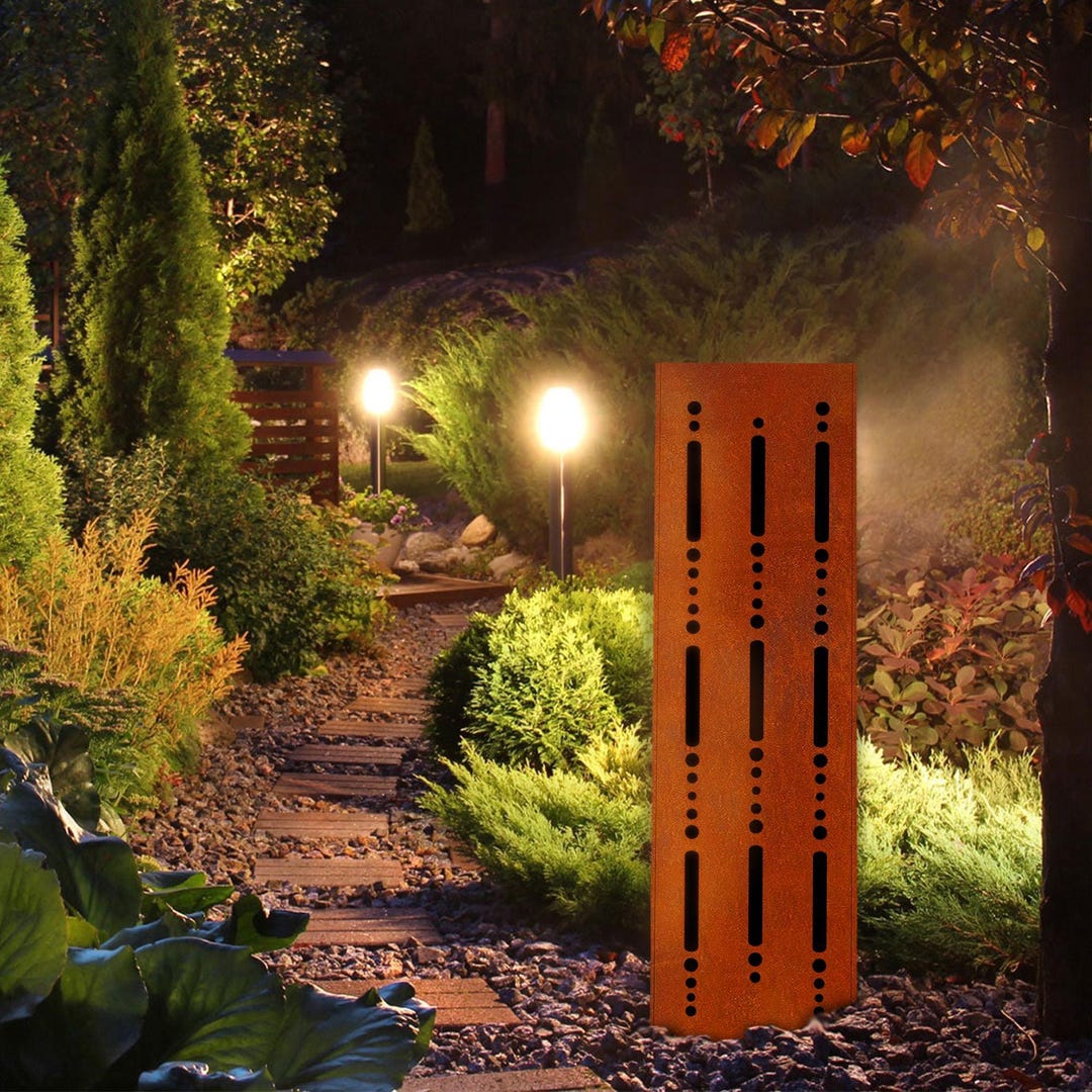 Raw Steel Garden Light Column, Outdoor Yard Art, Modern Garden ...