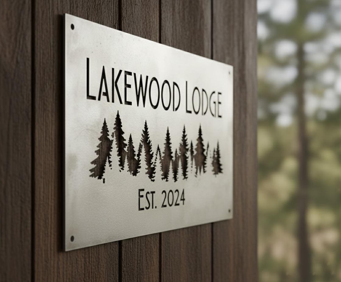 Custom Metal Cabin Sign, Mountain Forest Decor, Personalized Gift, Pine ...
