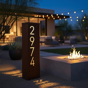 Custom Steel Address Sign, Rusted Outdoor House Number Sign, Large ...