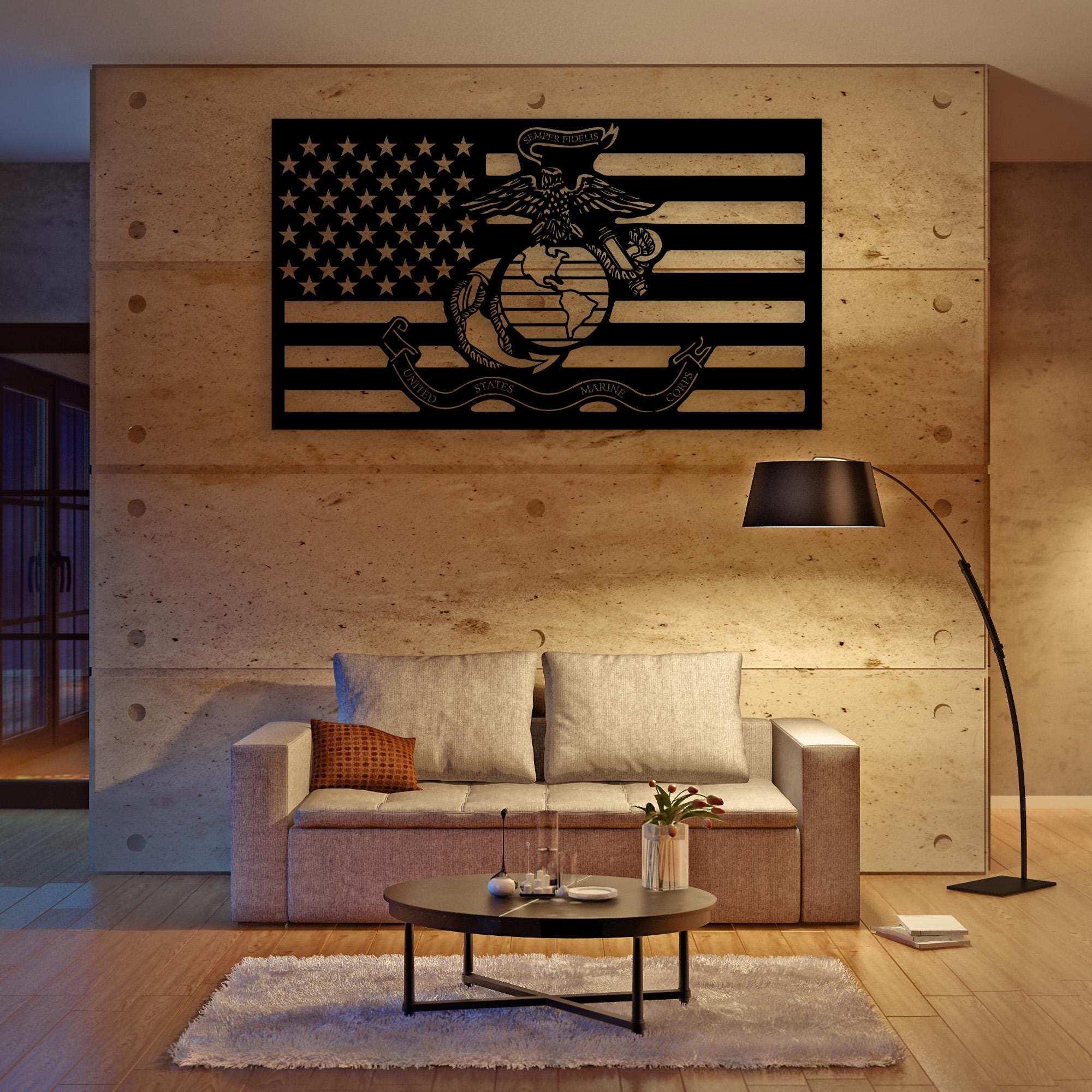 USA Flag and US Marine Corps Metal Sign, Wall Art, Marine Gift, Metal ...