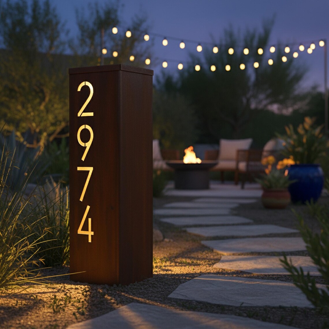 Custom Steel Garden Column, Personalized Lighted Column Yard Art ...