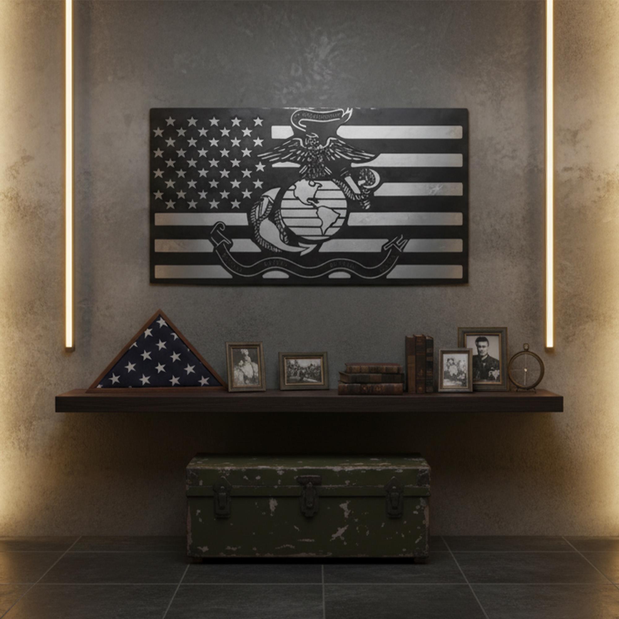 USA Flag and US Marine Corps Metal Sign, Wall Art, Marine Gift, Metal ...
