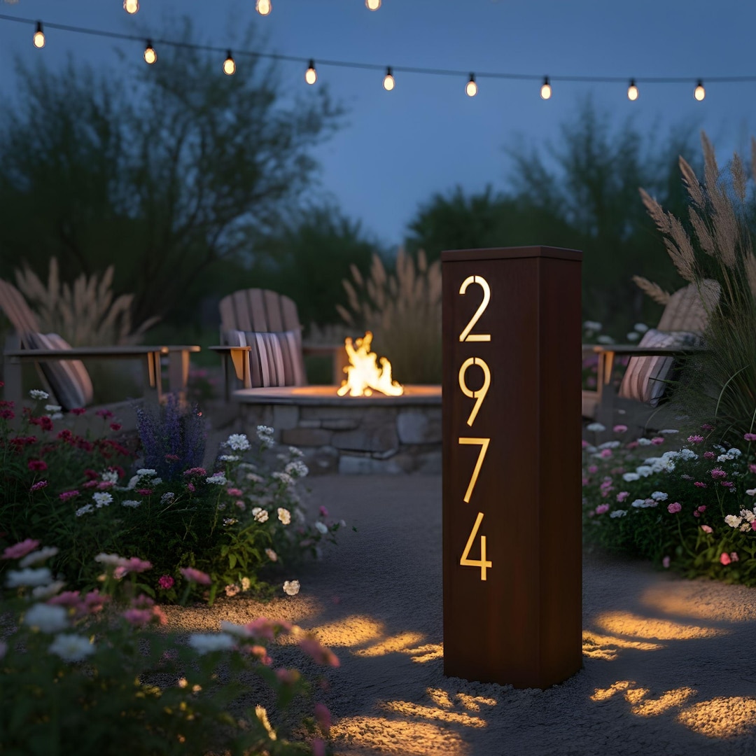 Custom Steel Address Sign, Rusted Outdoor House Number Sign, Large ...