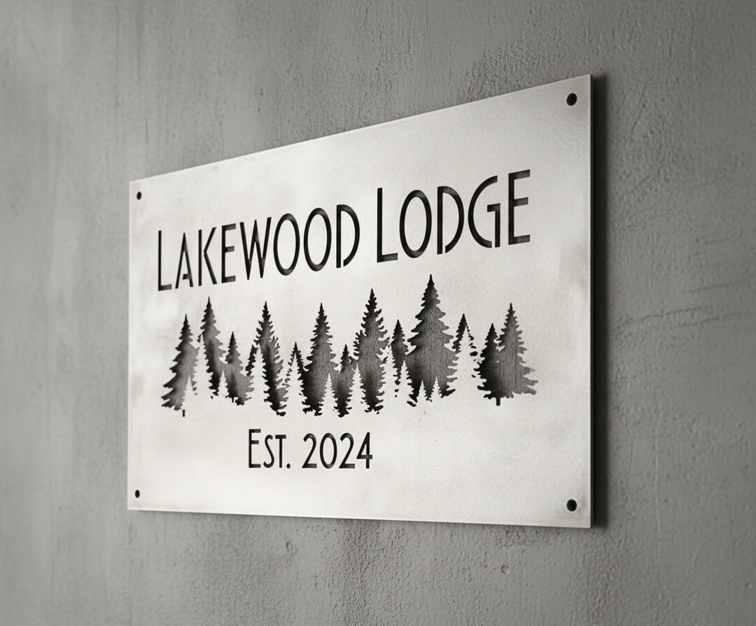 Custom Metal Cabin Sign, Mountain Forest Decor, Personalized Gift, Pine ...