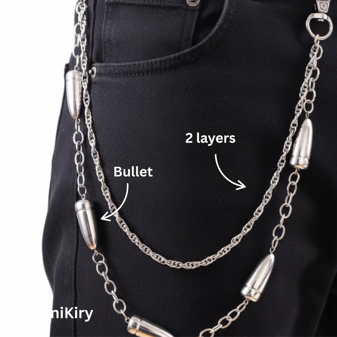 Layered Wallet Chain Unisex Jean Chain Silver Metal Two Layer Accessory ...