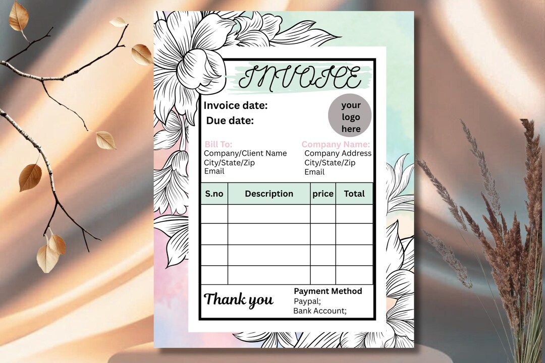 Floral Invoice Template | Editable Business Invoice | Flower-themed ...