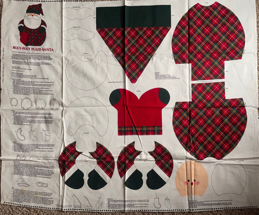 Roly-poly Plaid Santa Fabric Panel Stuffed Christmas Decoration - Etsy