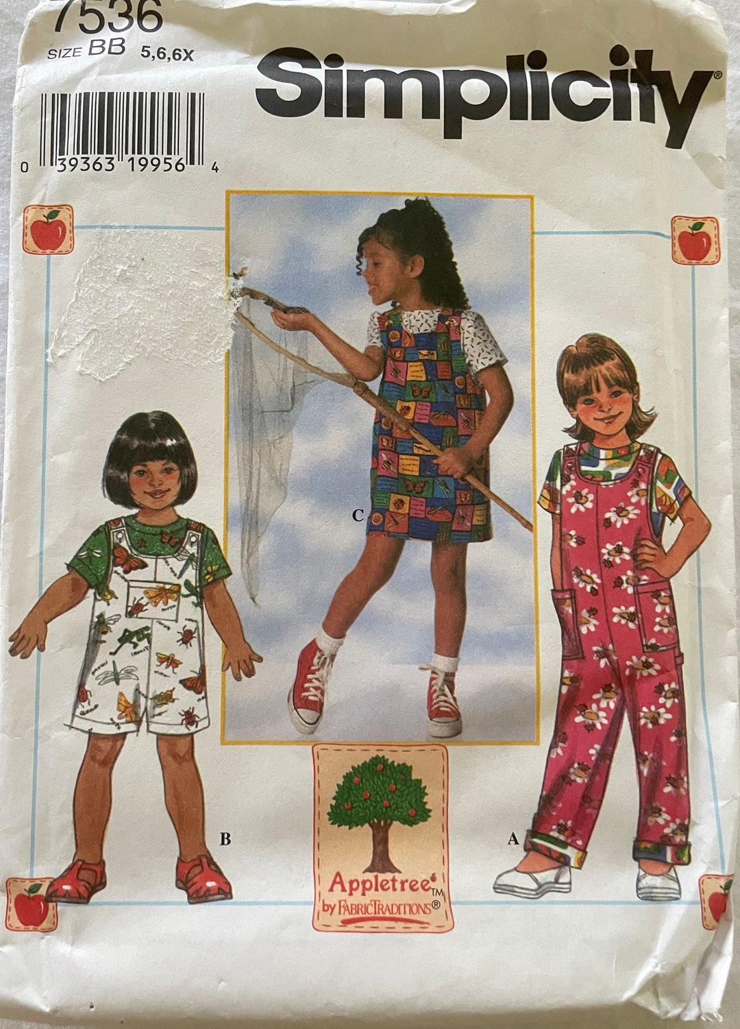 Simplicity 7536 Pattern Girls' Overalls or Romper, Jumper, Top Sz 5, 6 ...