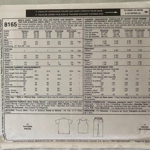 Mccall's 8165 Pattern Men's Shirt, Tank, Pants, Shorts Sz 46, 48 UNCUT ...