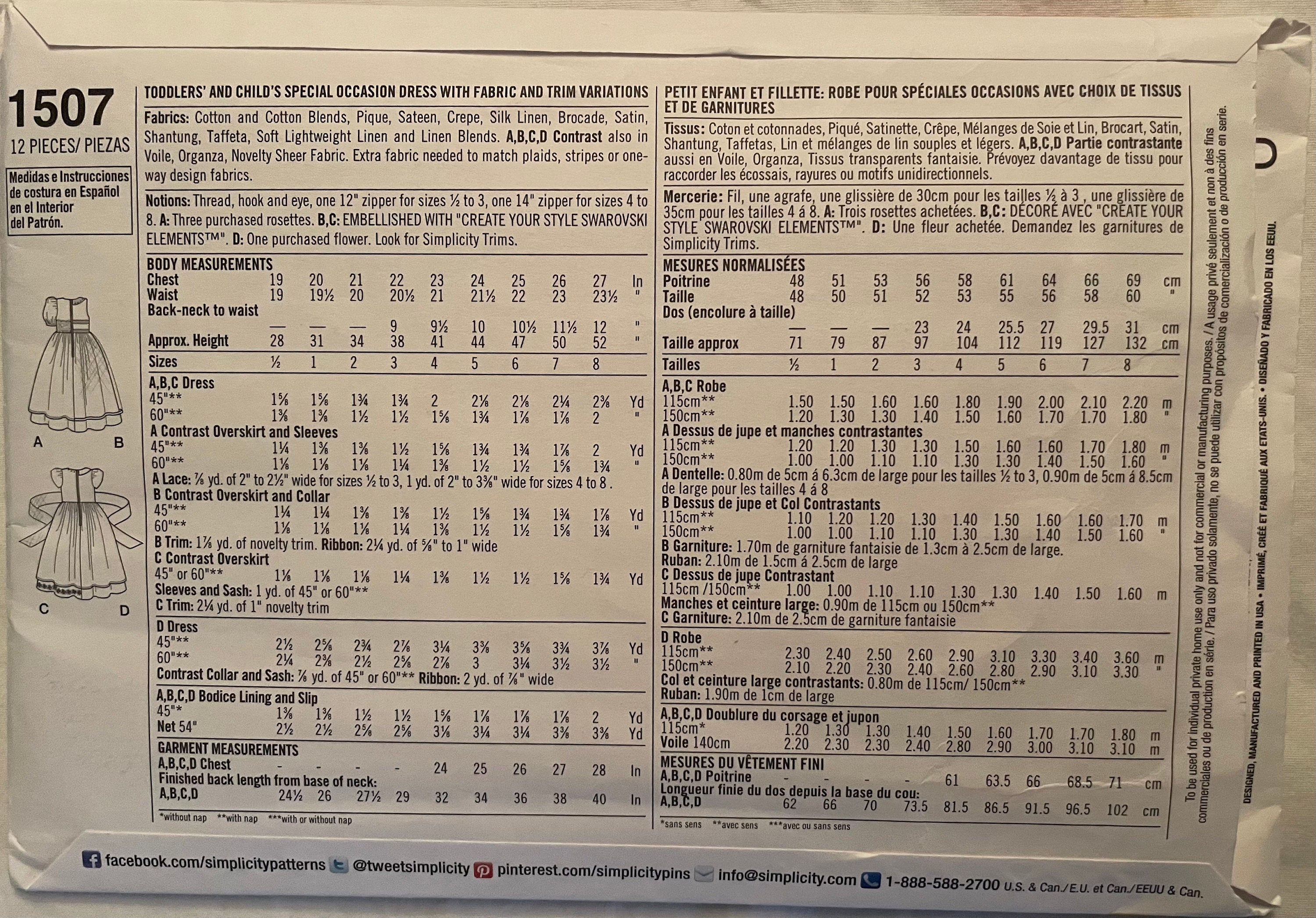 Simplicity 1507 Pattern Girls' Formal Dress Sz 1/2, 1, 2, 3 UNCUT - Etsy