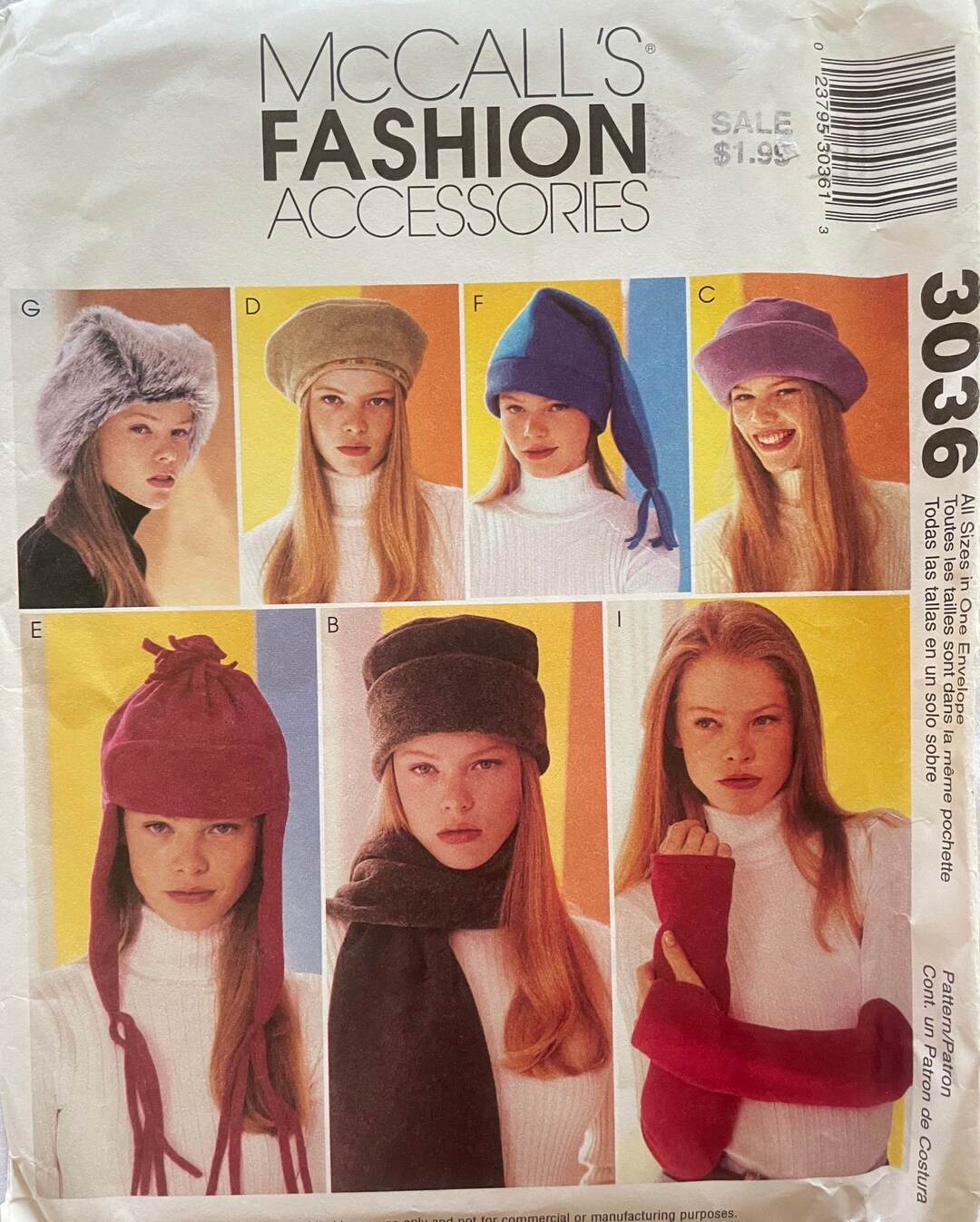 Mccall's 3036 Pattern Women's Girls' Hats, Scarf, Fur Ring, Fingerless ...