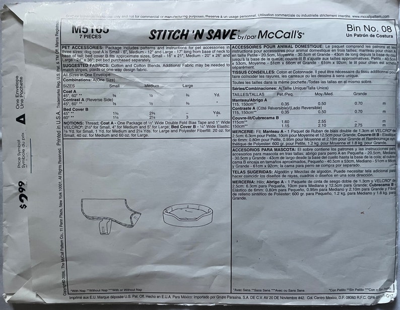 Mccall's 5165 Pattern Pet Accessories, Bed Covers, Coats UNCUT - Etsy