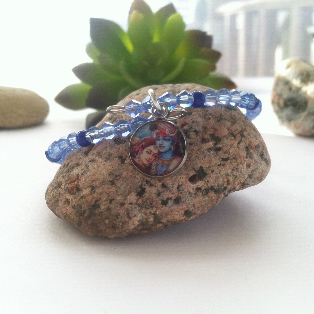 Radha Krishna Blue Crystal Memory Wire Charm Bracelet One Size Fits ...