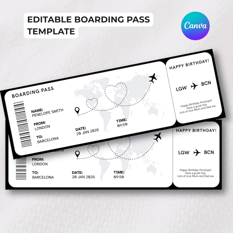 Editable Boarding Pass Template, Surprise Trip Ticket (canva, Digital ...