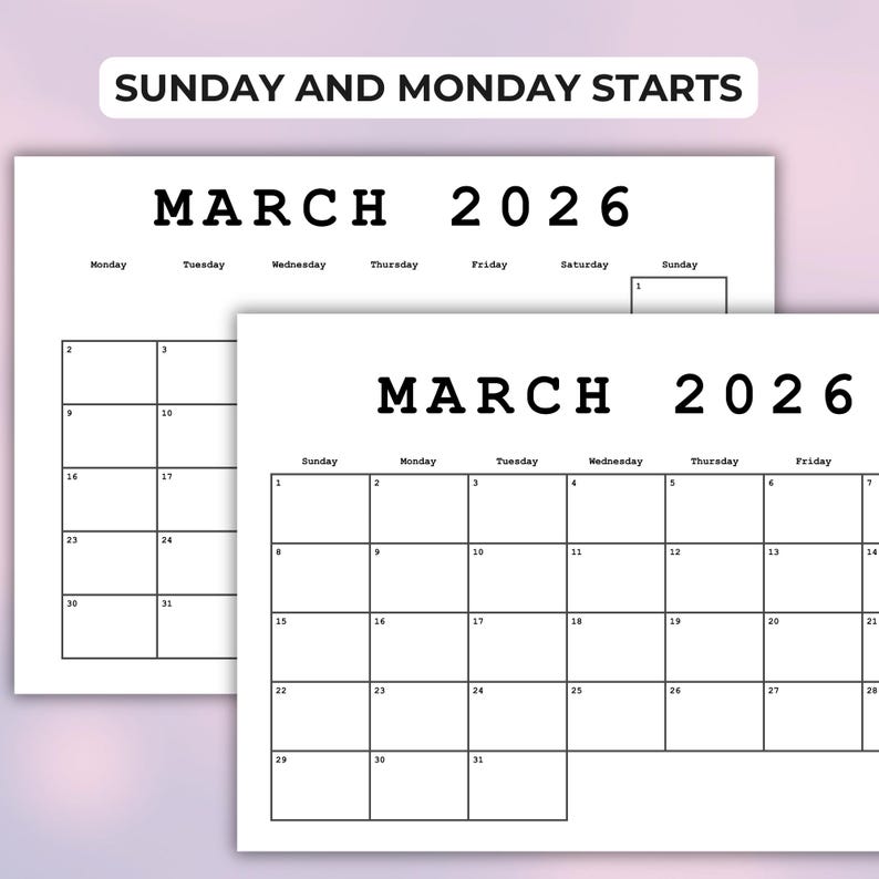 Simple Printable March 2026 Calendar A4 Minimalist Monthly Planner PDF ...